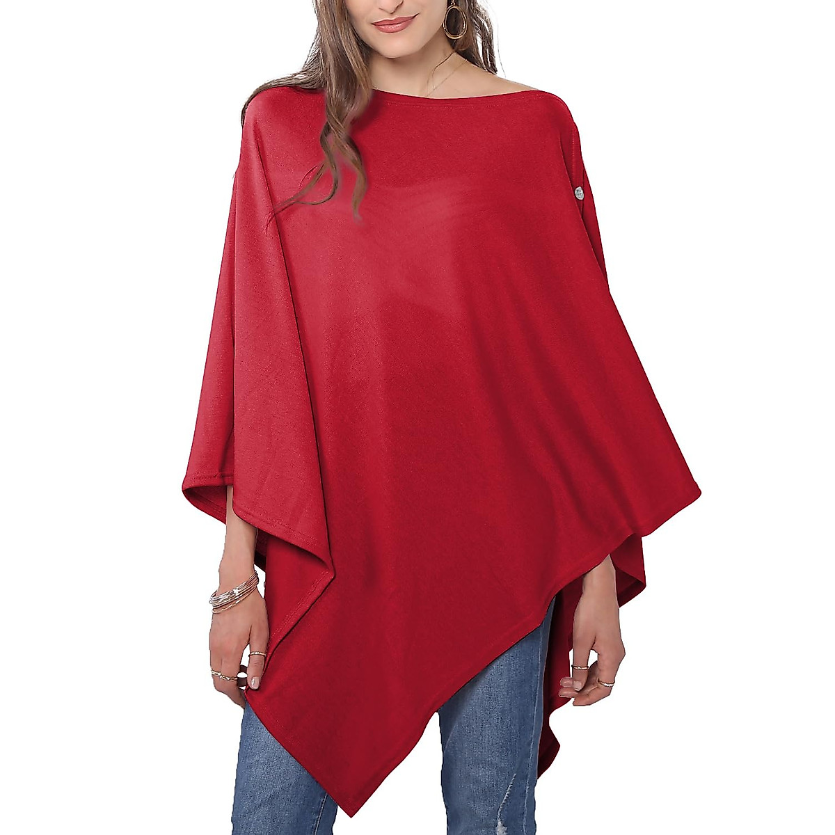 MissShorthair Women's Lightweight Knitted Scarf Poncho Sweater Cape Shawl Versatile Fall Winter Ponchos Wraps Red