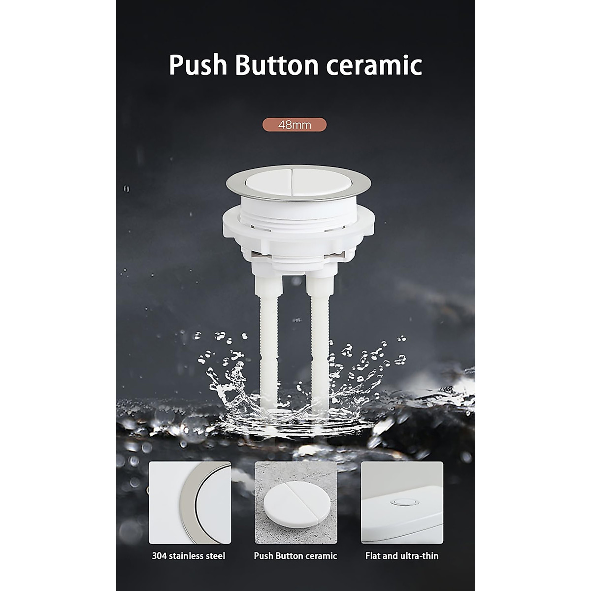 BKK HOME Toilet Cistern Dual Flush Valve Push Button Replacement Toilet Tank Flush Valve Ceramic Push Button Thread Diameter 48mm/1.89"