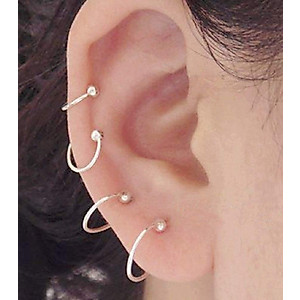 20G Sterling Silver Ball Bead Sleeper Small Hoop Earrings Tragus Cartilage Nose Rings Septum Piercing Huggie Hoops (3Pairs 8/10/12mm)