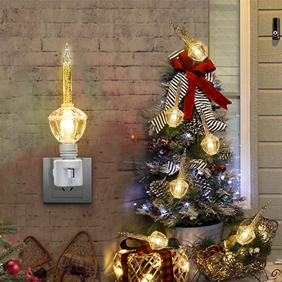 4 Pack Christmas Bubble Replacement Bulbs, Gold Glitter Vintage Christmas Bubble Light Bulbs, C7/E12 Candelabra Base Light Bulbs for Bubble Lights