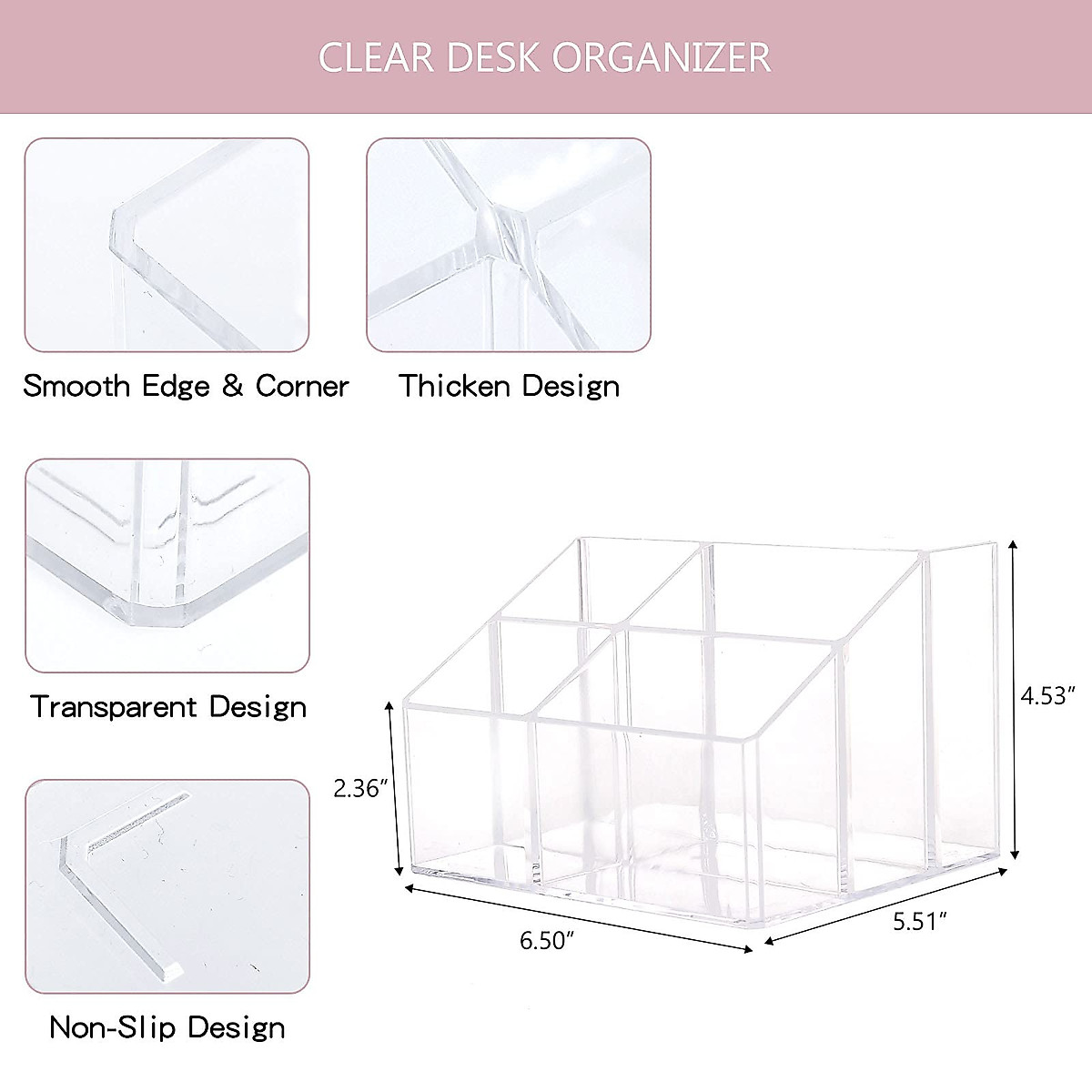 Yesesion Clear Makeup Organizer with 5 Compartments, Plastic Bathroom Counter Storage for Skincare, Toothbrush, Cosmetics Brushes, Palette, Lipsticks, Hair Accessories Holder for Vanity Dresser
