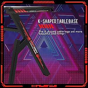 Computer Desk Gaming Desk Student PC Desk Writing Desk Office Desk Modern Ergonomic Racing Style Table Workstation Carbon Fiber Headphone Hook (47in, Red)