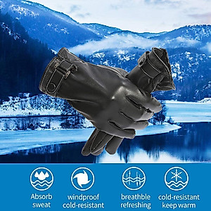 VICSPORT Men's Touchscreen Texting Leather Gloves Winter Warm Black Soft Gloves Cashmere Lining