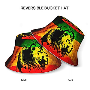 Ykklima Jamaican Lion Flag Pattern Unisex Reflective Reversible Double-Side-Wear Bucket Hat Summer Travel Fisherman Beach Sun Hats Cap