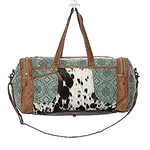 Myra Bag Floral Cowhide & Upcycled Canvas Travel Bag S-1160