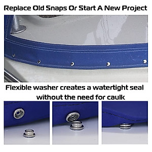 EZ-Xtend Stainless Steel Screws Marine Grade 5/8" #8 Boat Cover Snaps. Premium Snap Button Kit Includes 10 pcs of Screw in Snap Fasteners, 10 Flexible Clear PVC Vinyl Backing Washers Fastener Hardware