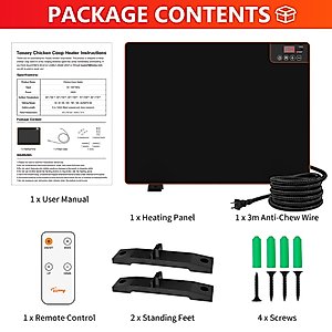 Toozey Chicken Coop Heater, Radiant Heat Chicken Heater with Adjustable Temperature and Cycle Timer, 200 Watts Quick Heater for Chicken Coop with Thermostat, Safer Than Brooder Lamp, 16.9"x13"