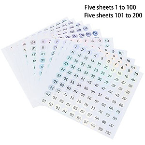 AYLIFU Serial Laser Digital Sticker ;Reflective Round Digital Sticker Self-Adhesive, Office Digital Label Sticker (5 Stickers 1 to 100 + 5 Stickers 101 to 200)