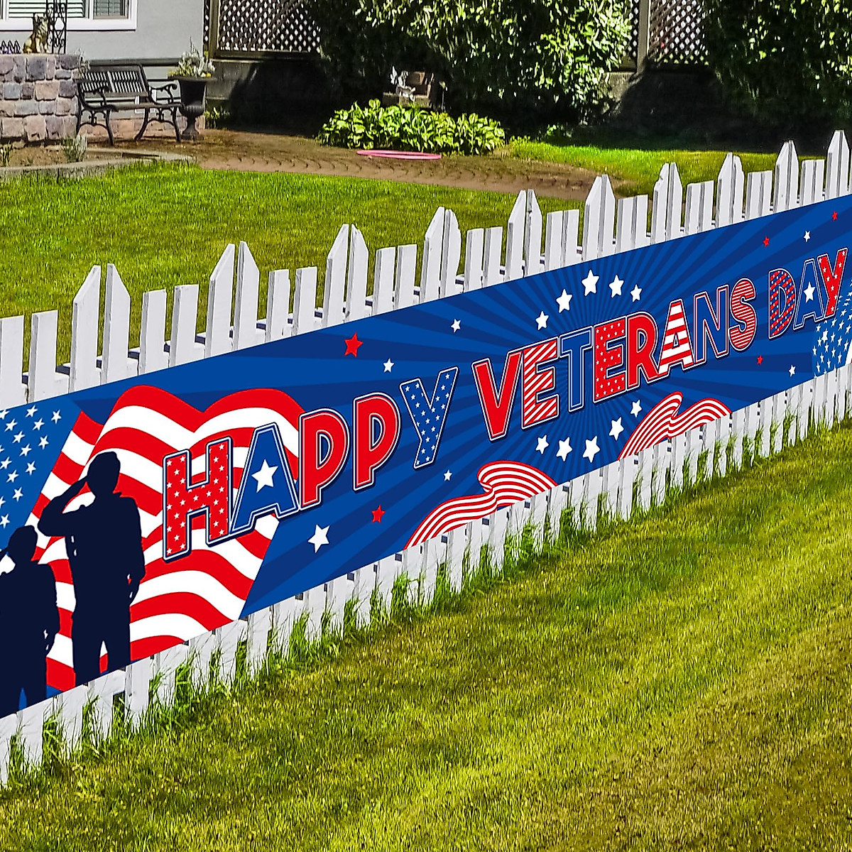 Veterans Day Decorations Large Happy Veterans Day Banner Thank You Veterans Flag for Memorial Day Patriotic Party Supplies 9.8 x 1.6ft