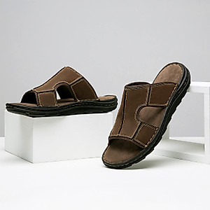 Jousen Sandals for Men Leather Slip on Mens Sandals Outdoor Men's Beach Slide Slippers(AMY2005A Dark Brown 12)