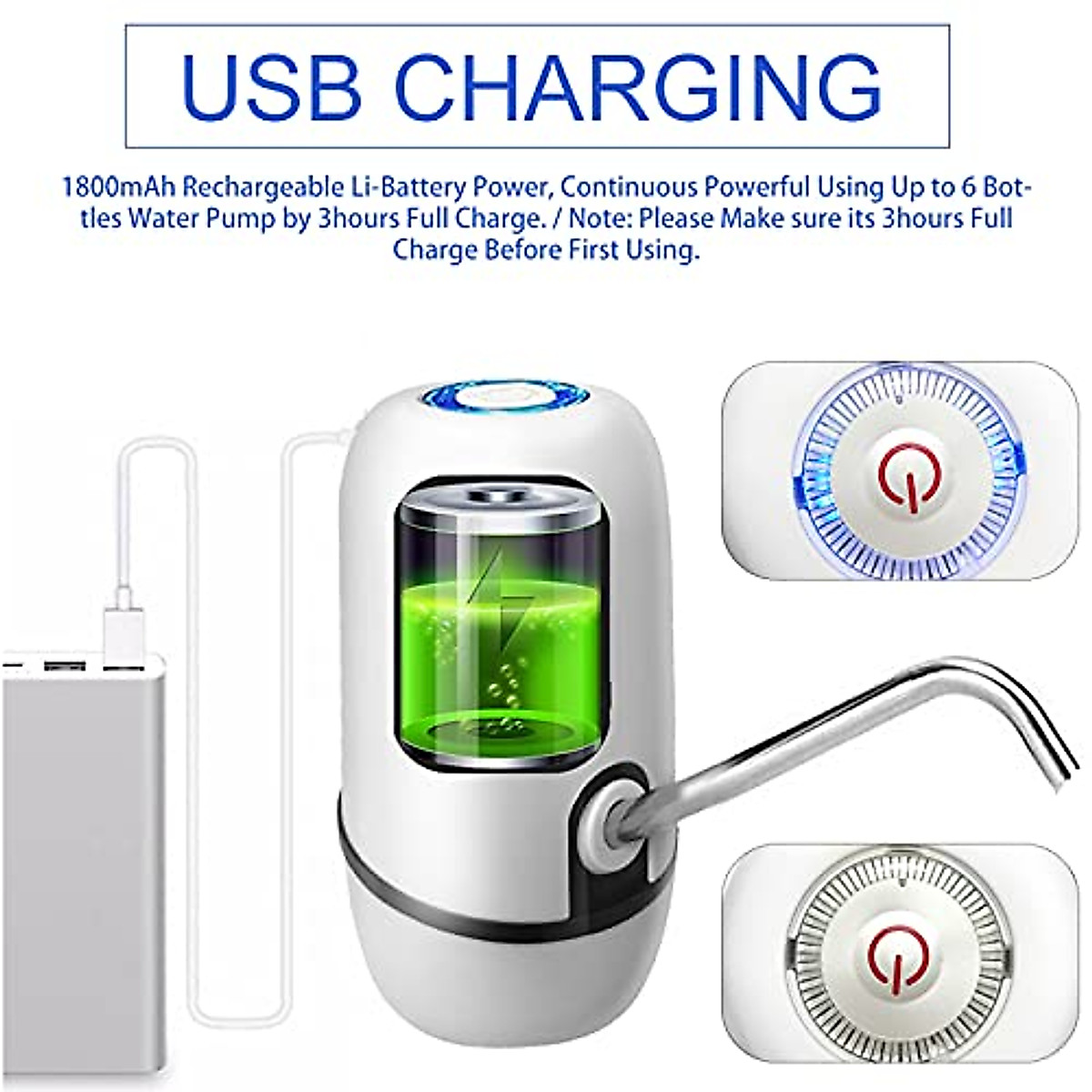 BANGMENG Water Bottle Pump,Electric Drinking Water Pump,USB Rechargeable Portable Water Dispenser,Automatic Shut-Off Water Pump Dispenser for Universal 5 Gallon Bottles