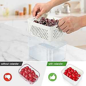 Elwichen 5 Pack Fruit Storage Containers for Fridge with Removable Colander, Produce Containers BPA-free Fridge Organizer to Keep Berry Lettuce Vegetable Fresh, Dishwasher & Microwave Safe