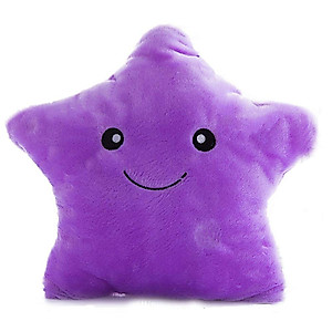 elfishgo Creative Twinkle Glowing Stars Shape Plush Throw Pillow, LED Night Light Pillow Cushions Stuffed Toys Gifts for Kids, Christmas (Purple)