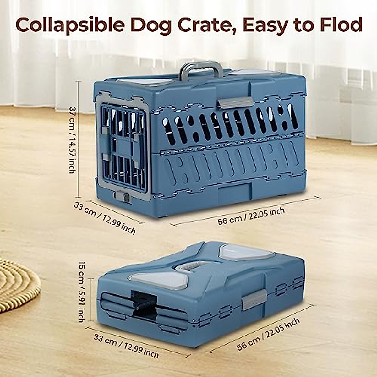 FULUPET Collapsible Dog Crate, 22 Inch Collapsible Dog Kennel, Travel Dog Crate Breathable Travel Carrier, Foldable 360° Ventilation Lightweight Travel Crate for Small Dogs and Cats