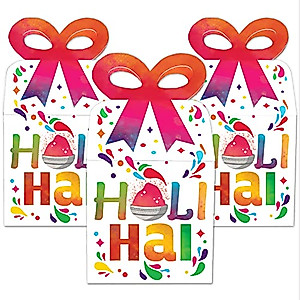 Big Dot of Happiness Holi Hai - Square Favor Gift Boxes - Festival of Colors Party Bow Boxes - Set of 12
