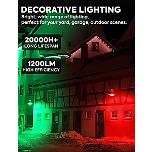 Nouscan PAR38 Red Green LED Lights for Outside [Christmas Combo], 150W Flood Light Bulbs Equivalent, 15W 1200LM, Colored Outdoor Flood Light Bulb, E26 Base Not-dim for Christmas, Halloween, 2 Pack