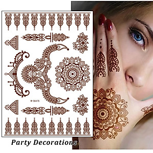 Henna Temporary Tattoo, Flash Bride Wedding Tattoos White Lace Tattoo Waterproof Body Fake Tattoo Henna Tattoo Stickers for Women Festival Clothing Accessories (Brown)