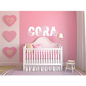 Rose Custom Name Vinyl Wall Decal Sticker Art for Girls, Flower Theme Bedroom and Nursery Room Home Decor for Kids