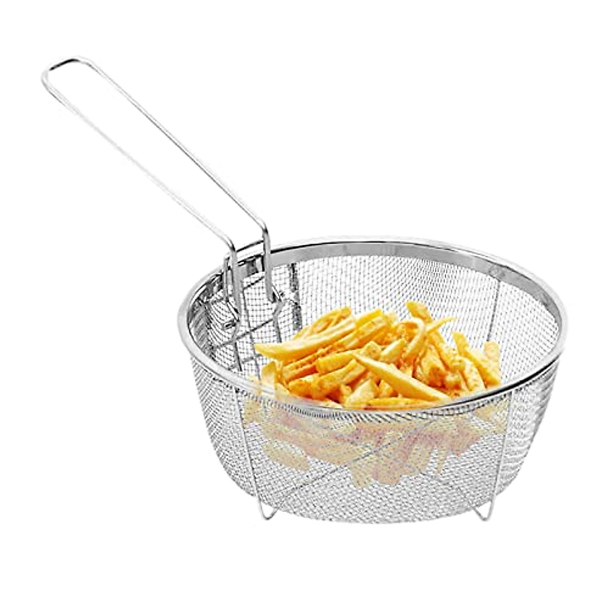 Stainless Steel Deep Fry Basket Fried Basket, Round Fryer Basket, Deep Wire Strainer for Frying, Oil Drainer Strainer Tool with Handle, Ideal for Chips, Fries, Shrimps