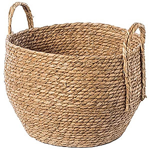 Vintiquewise Decorative Round Wicker Woven Rope Storage Blanket Basket with Braided Handles - Large