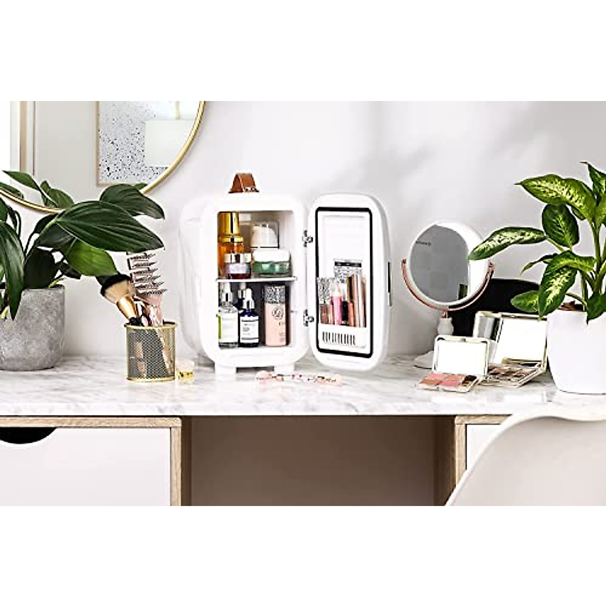 Subcold Pro6 Luxury Mini Fridge Cooler 6 Litre / 8 Cans AC & Exclusive USB Power Option Small Portable Fridge For The Office, Bedroom, Car, Skincare & Cosmetics Chequer Grey