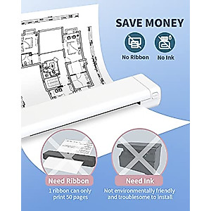 Odaro White M08F Letter Portable Printer for Travel with 200 Sheets Continual Thermal Paper 8.5" X 11" Letter Size