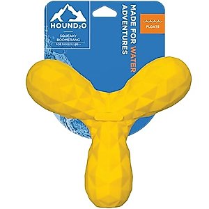 Hound2O Outdoor Dog Toys - Squeaky Boomerang, Yellow - Tough, Engaging, Interactive Toys for All Breeds - Chew, Chase, & Fetch - Durable Non-Toxic Materials That Float, Easy to Clean for Outdoor Play