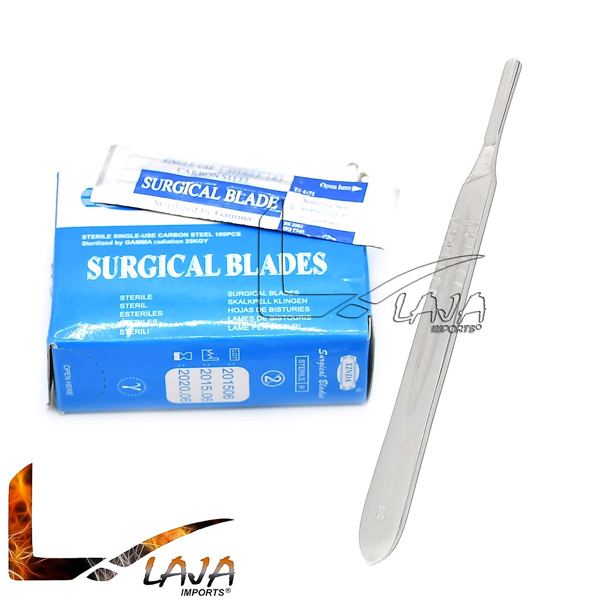 100 Scalpel Sterile Blades #22 with Free Scalpel Handle #4 (Laja Imports Brand) for Educational Use