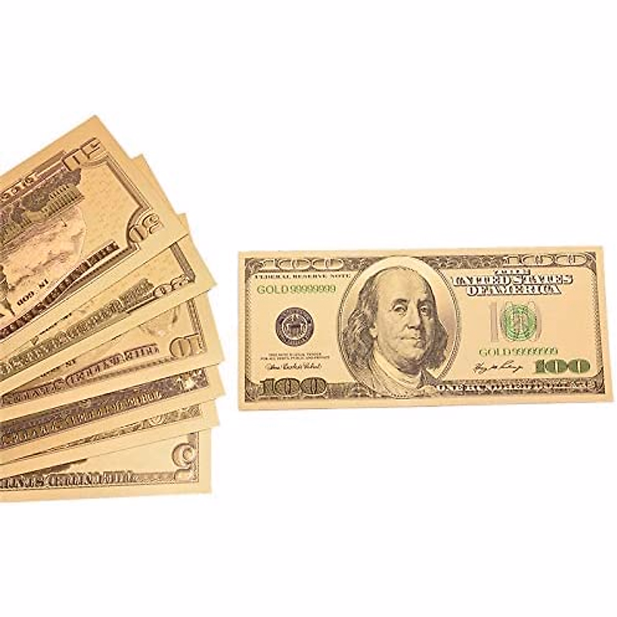 LONG7INES USA President 1/2/5/10/20/50/100 Dollar Bill Banknote, 24k Gold Coated Legacy Limited Edition Chief Executive Banknote Bill Great Gift for Coin Currency Collectors and Republican (70 Pack)