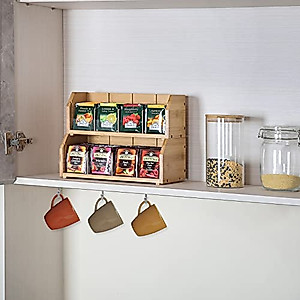 2 Tier Bamboo Tea Bag Organizer, Tea Holder for Tea Bags Organizer Wood Tea Bags Storage Box with Divider Stackable Vertical Teabag Rack Containers for Kitchen Cabinet Countertop(Patented Design)