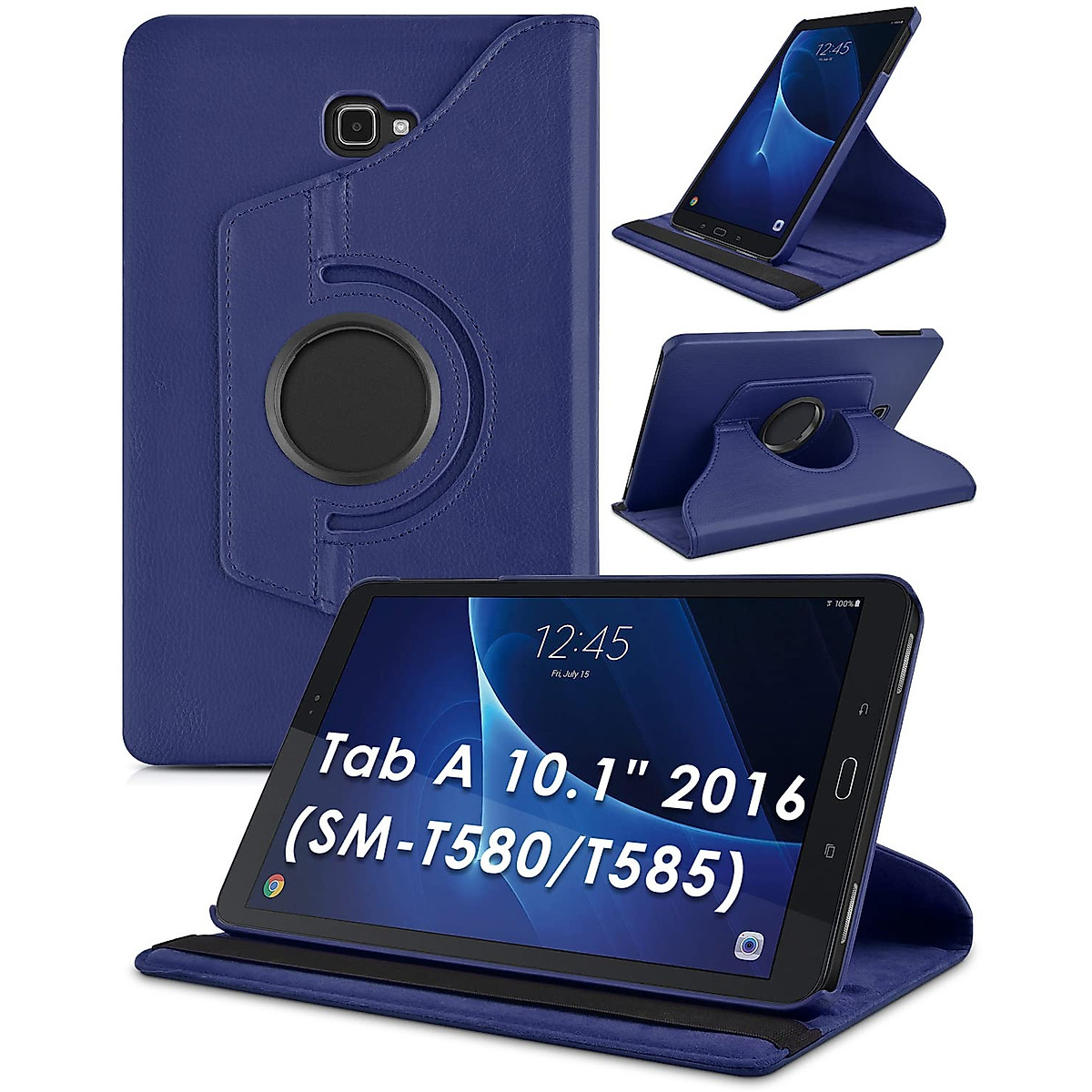 DETUOSI Rotating Case for Samsung Galaxy Tab A 10.1" 2016 (SM-T580), 【Auto Sleep/Wake】 360 Degree Swivel Multi-Angle Stand Folio Leather Book Cover + Protective Hard Back Shell + Elastic Band Closure