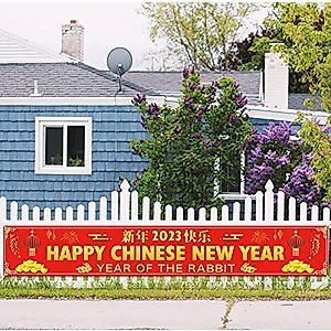 PTFNY 2023 Chinese New Year Party Decorations New Year Party Banner Year of The Rabbit Party Banner Chinese New Year Decorations for Spring Festival Supplies Outdoor Indoor Decor