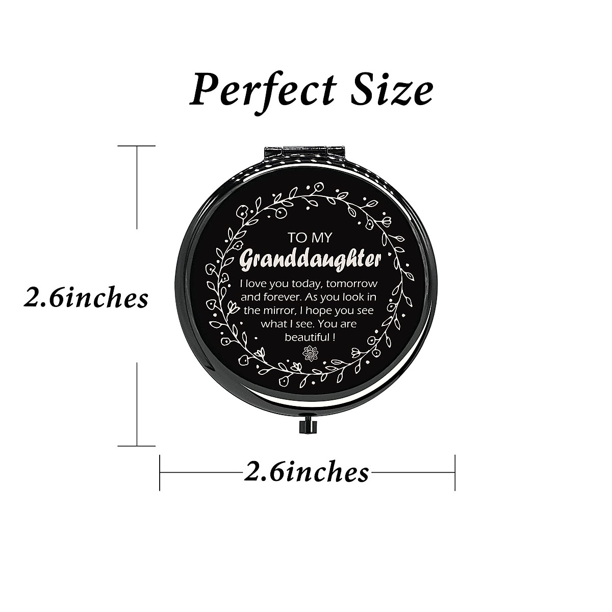Calyders to My Granddaughter Cute Engraved Personalized Travel Pocket Makeup Mirror(Black), Compact Pocket Mirror & Leaf Bracelet Gifts Box for Granddaughter Birthday,Graduation from Grandpa Grandma