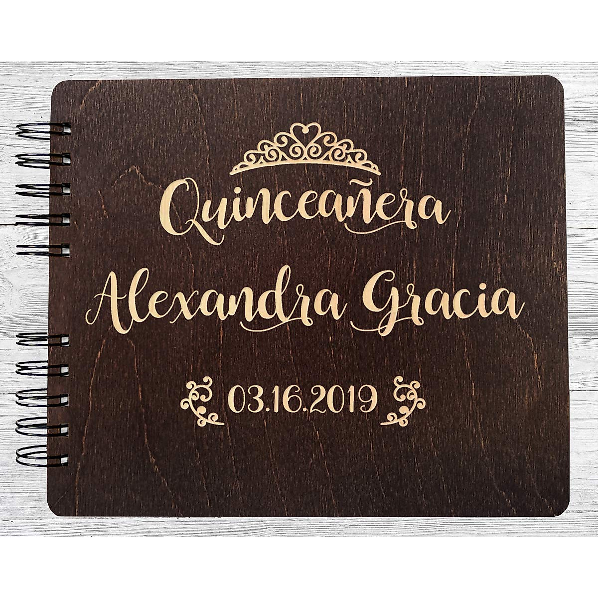 Quinceanera Guest Book Decorations Rustic Wooden Guestbook Engraved Personalized 15th Birthday Mis Quince Guests Sign in Party Favor
