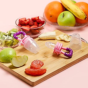 Baby Fruit Feeder Pacifier - 3 Pack | 2 Frozen Fruit Teething Pacifier & 1 Baby Food Spoon Feeder | Baby Silicone Feeder Pacifier | Teething Feeder, Baby Food Feeder Fruit Pacifier (Pink)