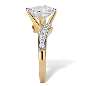 PalmBeach Jewelry Yellow Gold-Plated or Platinum-Plated Silver Two Tone Round CZ Curved Shank Engagement Ring Size 8