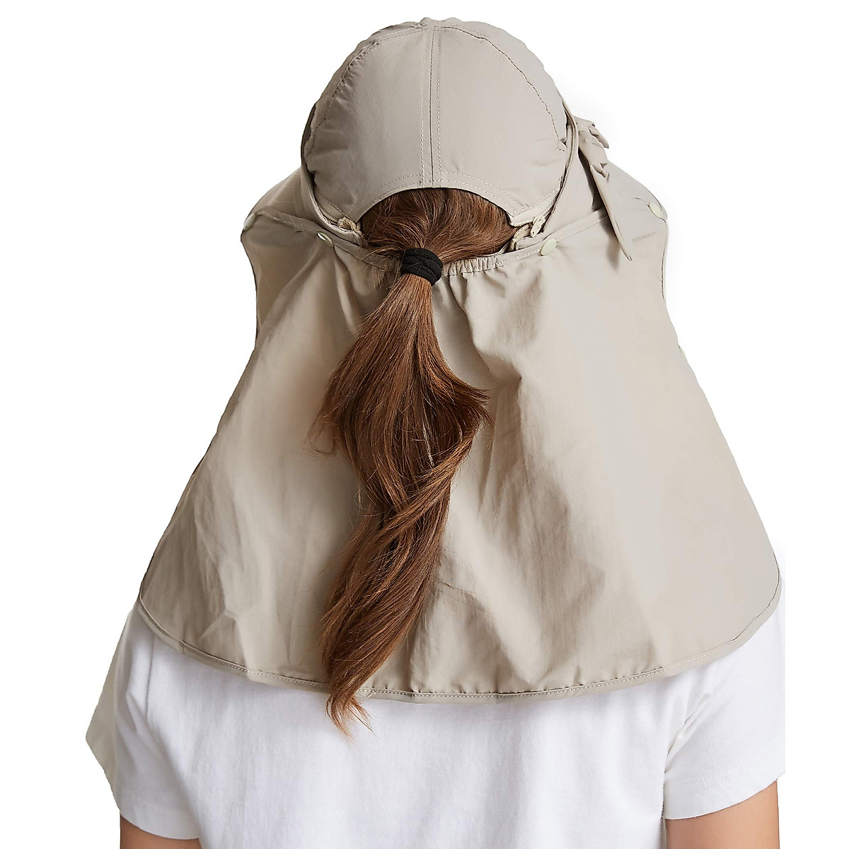 icolor Women Sun Cap Finshing Hats UPF+50 Detachable Face Mask Neck Flap Visor Wide Brim Sun Protection Hiking Hats Khaki