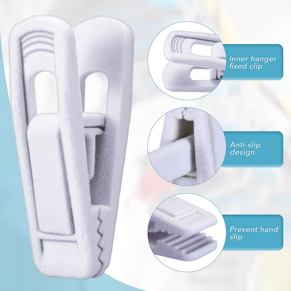 Jadive 80 Pcs Velvet Hangers Clips Strong Fingers Clips Bulk Non Slip Velvet Pants Hangers Clips Baby Hanger Clips Kids Flocked Velvet Clothes Pins for Baby Clothes, Thin Velvet Hangers (White)
