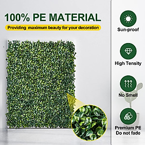 YUUKE Grass Wall Panels, 10 PCS 10”x10” Artificial Boxwood Topiary Hedge Grass Backdrop with 100 Zip Ties Greenery UV Protected Privacy Fence Screen, Outdoor Indoor Green Decor for Garden Wedding
