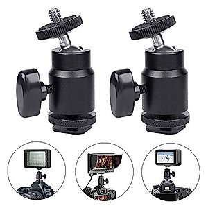 MAEXUS Hot Shoe Mount Adapter 1/4" Thread Mini Ball Head Ring Light Adapter for Cameras Camcorders Smartphone Microphone Gopro Canon LED Video Light Video Monitor Tripod Monopod (2 Pcs)