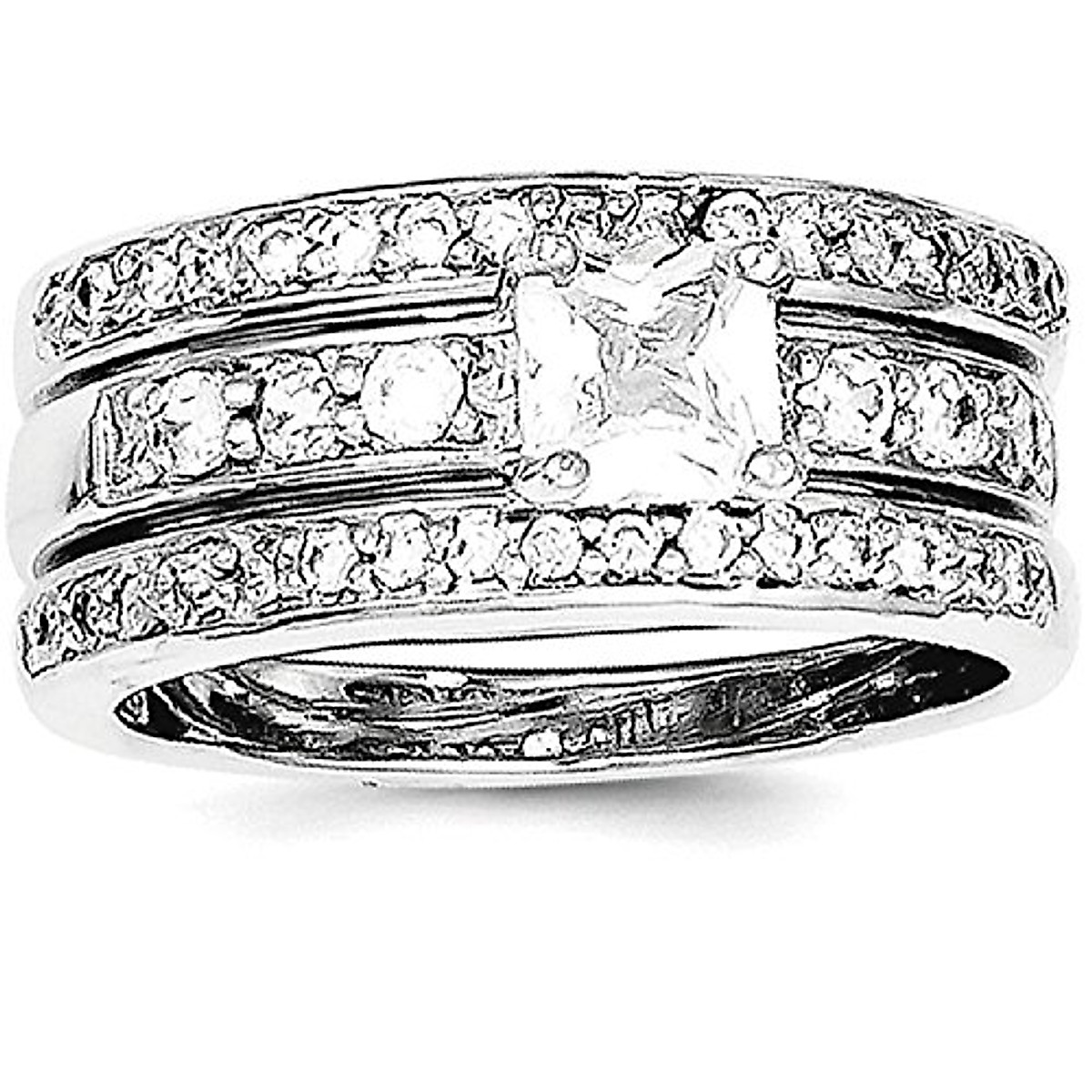 IceCarats 925 Sterling Silver Cubic Zirconia CZ 3 Piece Wedding Set Band Engagement Ring Size 6