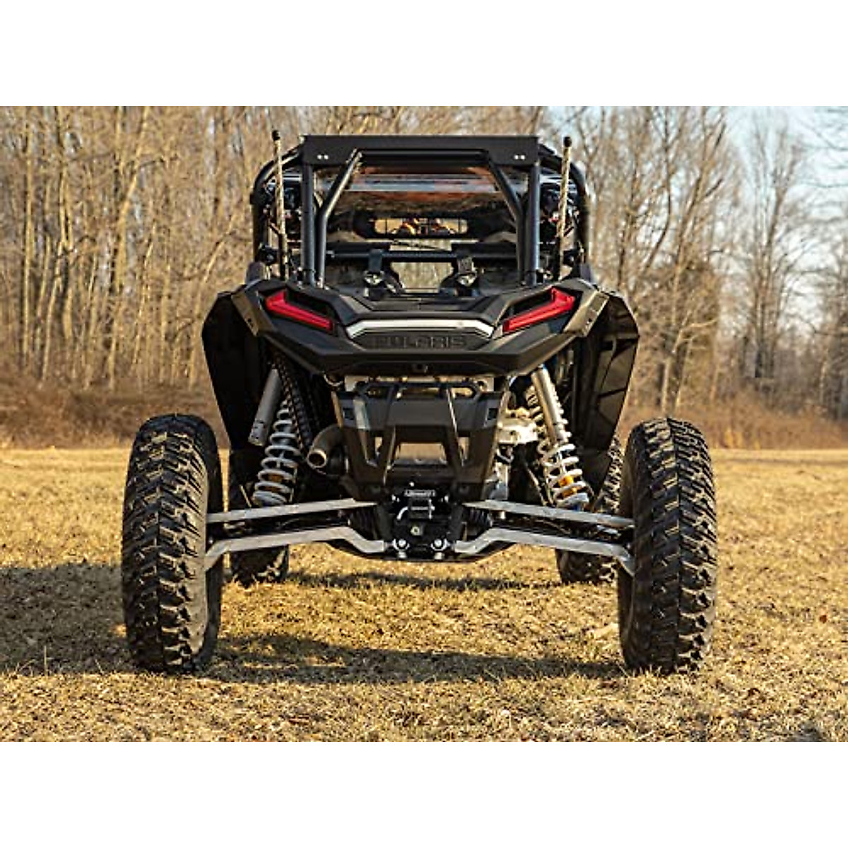 SuperATV Black Rear Receiver Hitch for 2018-2021 Polaris RZR XP Turbo S | 2019-2021 RZR XP 4 Turbo S | Fits Standard 2" Attachments | 3/16" Heavy-Duty Steel | Includes Cotter Pin and Hitch Pin