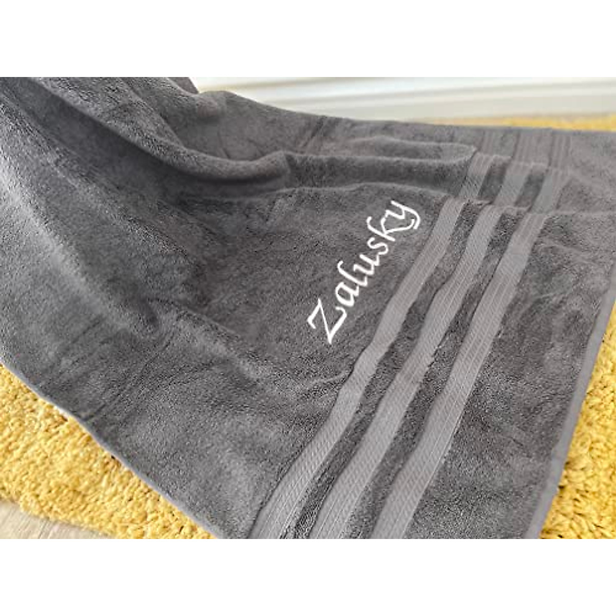 Liberty21 Luxury Embroidered Bath & Hand Towels, 100% Cotton. Custom Monogrammed Personalized Embroidered Towels. Set Includes 1 Bath Towel and 1 Hand Towel. (Grey)