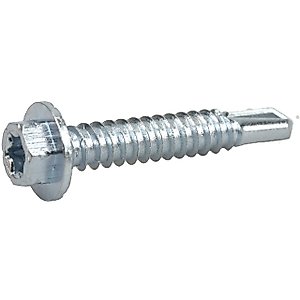 Power Pro Premium Self-Drilling Metal Screws, Zinc Plated Steel, Hex Washer Head Metal to Metal Winged Point Screws, Silver, ¼ x 1-½ inches, Box of 37 Screws