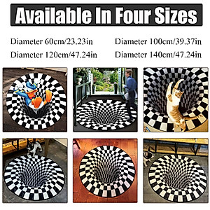 Wemune 3D Carpet Bottomless Hole Optical Illusion Area Rug, Black and White Plaid Rug, Checkered Optical Illusions Rug, for Dining Room Carpet Home Bedroom Floor Mat,2,47 * 47 inch
