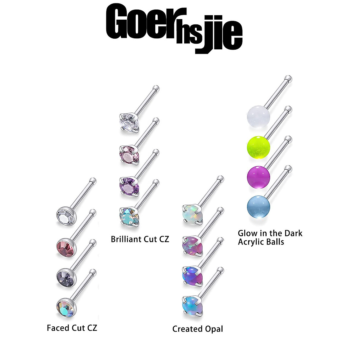 Goerhsjie Nose Studs Nose Rings Nose Ring Nose Piercings Nose Rings Studs Nose Rings for Women Nose Piercing Jewelry Nose Stud Surgical Steel Nose Ring Nose Piercing Nose Studs for Women Nose Jewelry