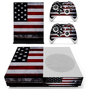 UUShop Protective Vinyl Skin Stickers for Microsoft Xbox One S with Two Free Wireless Controller Decals USA Flag US