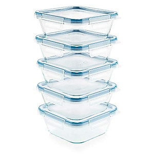 Snapware Total Solution 10-Pc Glass Food Storage Containers Set with Plastic Lids, 4-Cup Meal Prep Container, Non-Toxic, BPA-Free Lids with 4 Locking Tabs, Microwave, Dishwasher, and Freezer Safe
