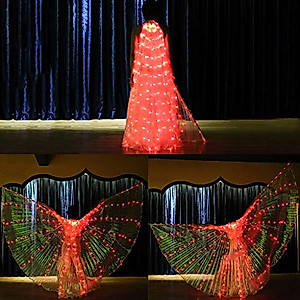 Cegduyi Women LED Belly Dance Wings Colorful Butterfly Wings with Telescopic Stick Performance Clothing