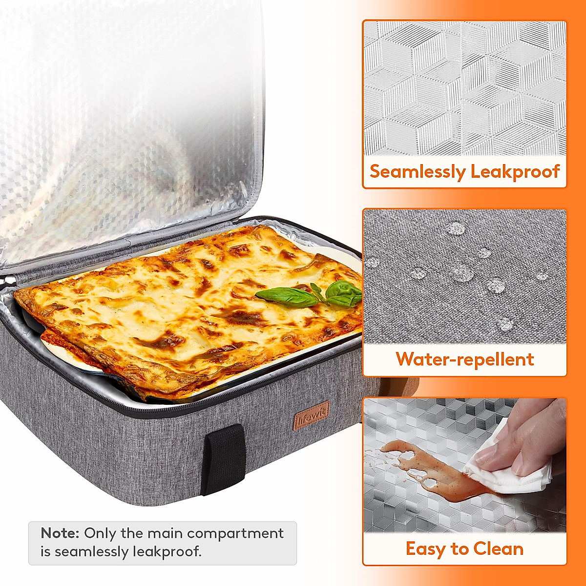 Lifewit Insulated Casserole Carrier for Hot or Cold Food, Casserole Dish Carrying Case, Lasagna Holder for Potluck Parties/Picnic/Cookouts, Fits 9"x13" Baking Dish, Grey